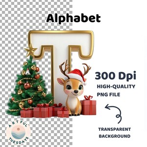 Christmas Reindeer Alphabet Clipart: A-Z Letters, 0-9 Numbers (PNG ...
