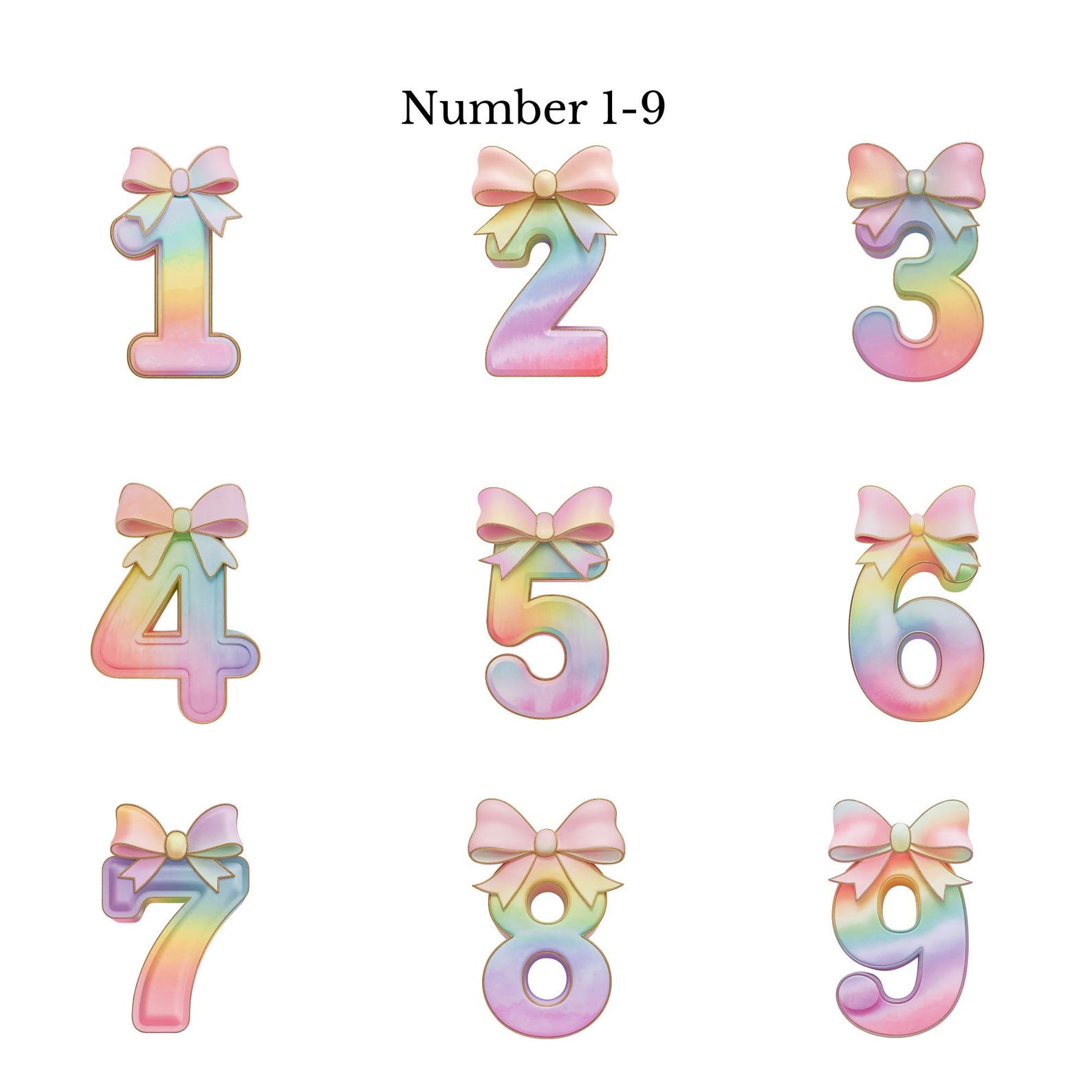 Pastel Rainbow Alphabet A-Z Numbers 1-9 Clipart | 300 DPI PNG | Cute ...