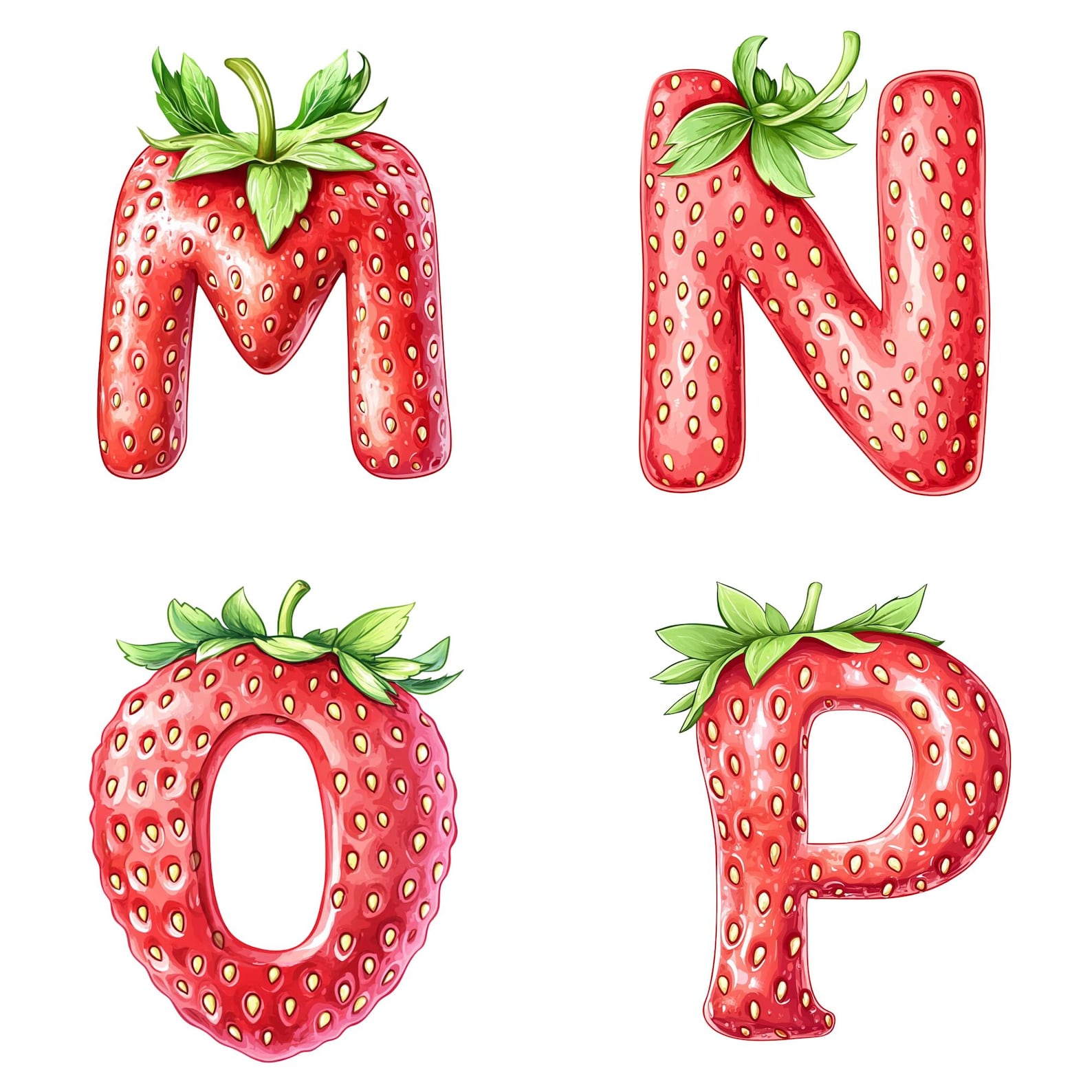Strawberry Alphabet Clip Art: Fruit Letters, Numbers (PNG Digital ...