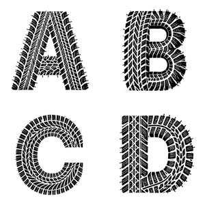 Black Tire Track Alphabet Letters A-Z, Numbers 0-9 Clip Art ...