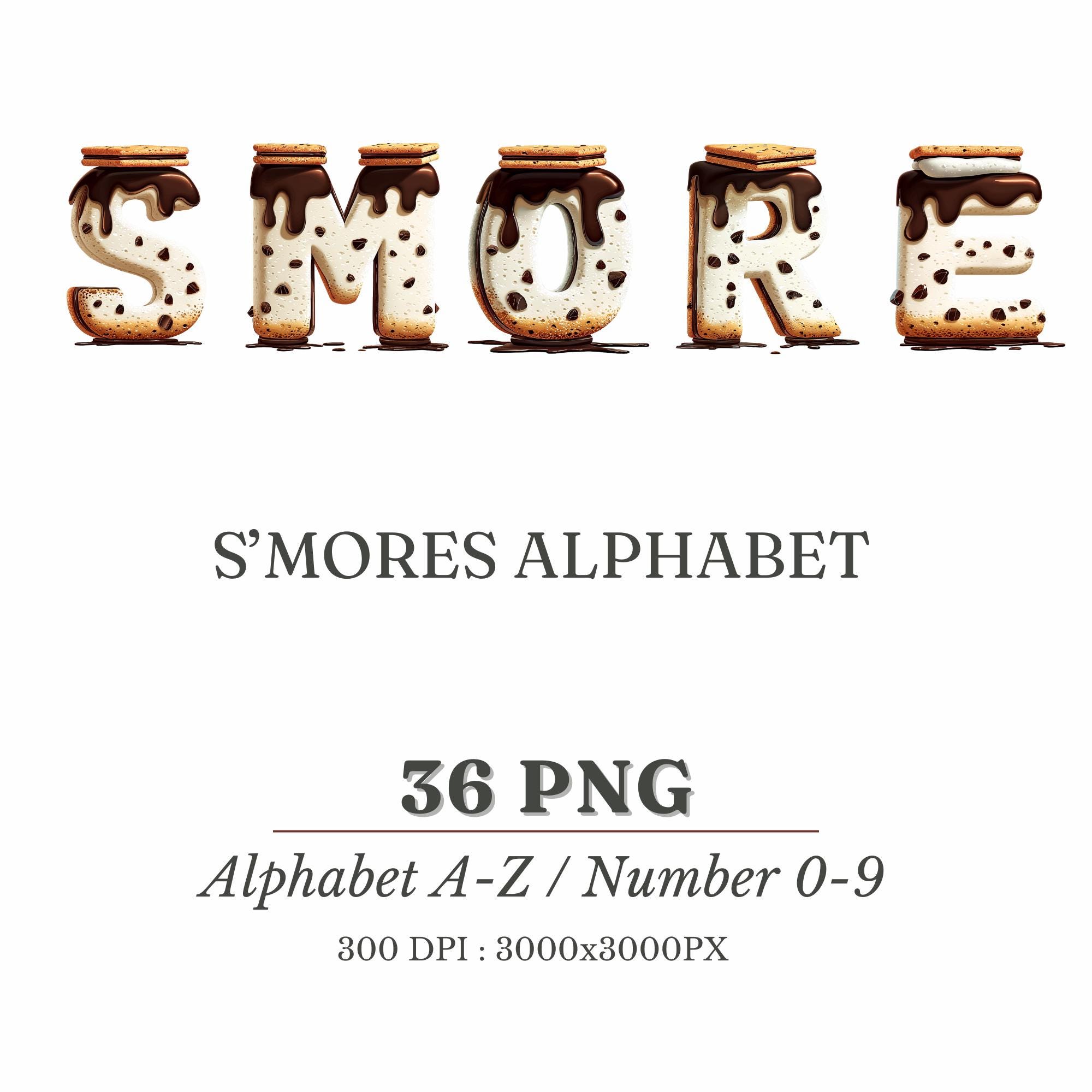 S'mores Alphabet Clipart: Chocolate Marshmallow Font (PNG Digital ...