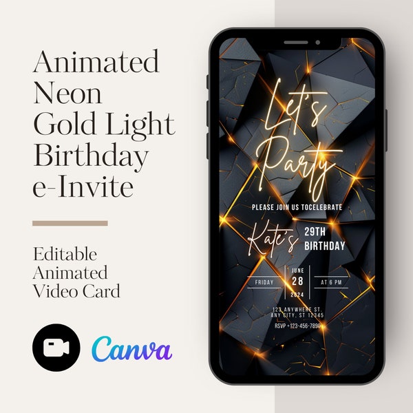 Neon Gold Light Invitation - Etsy