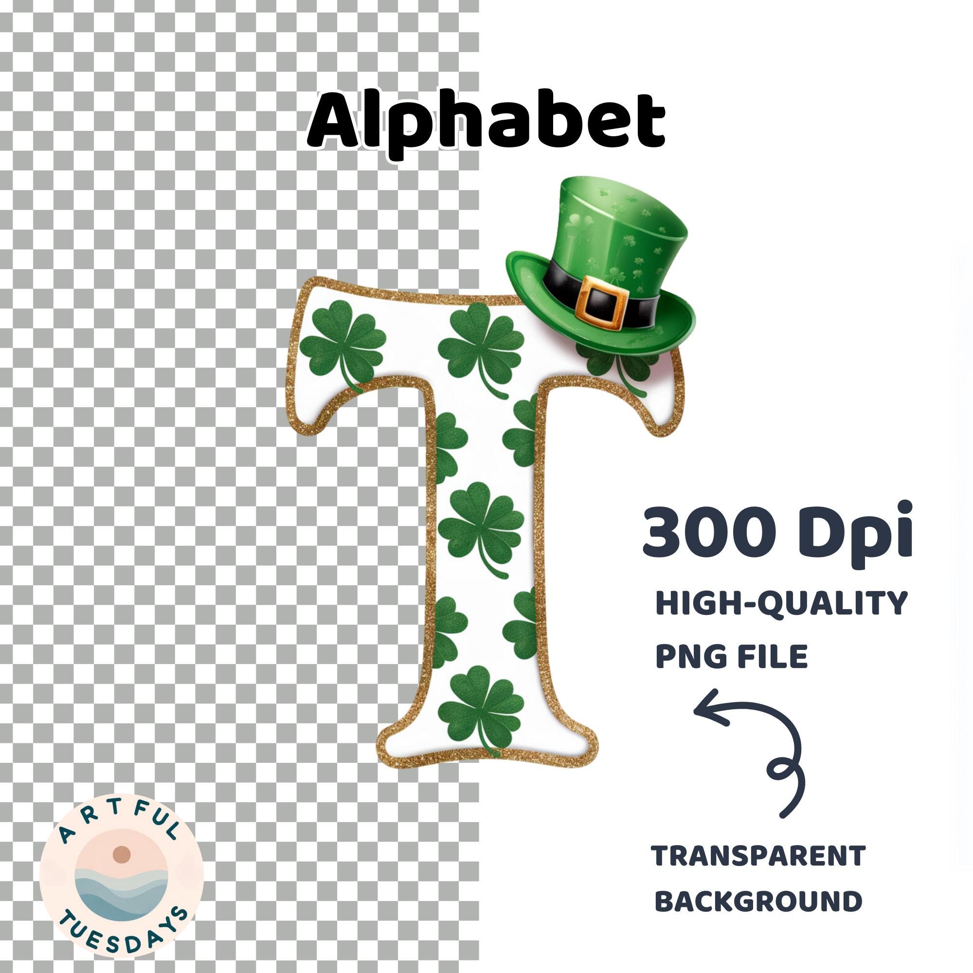 St. Patrick's Day Alphabet Clipart A-Z, Numbers 1-9, 300 DPI PNG ...
