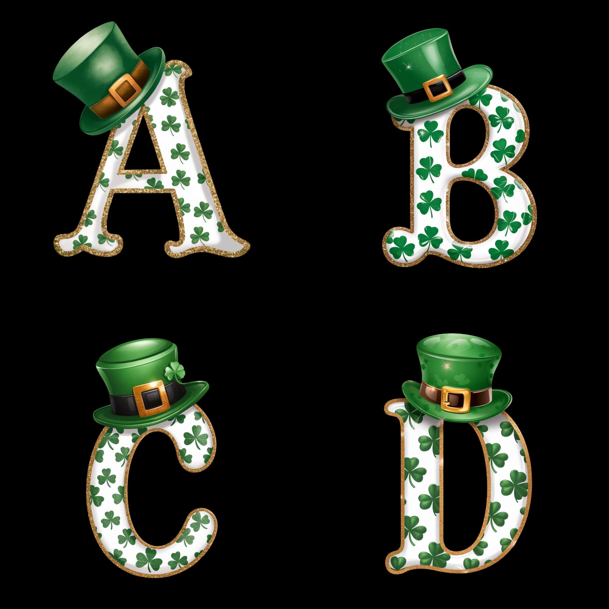 St. Patrick's Day Shamrock Alphabet Clipart: A-Z, 1-9 (PNG Digital ...