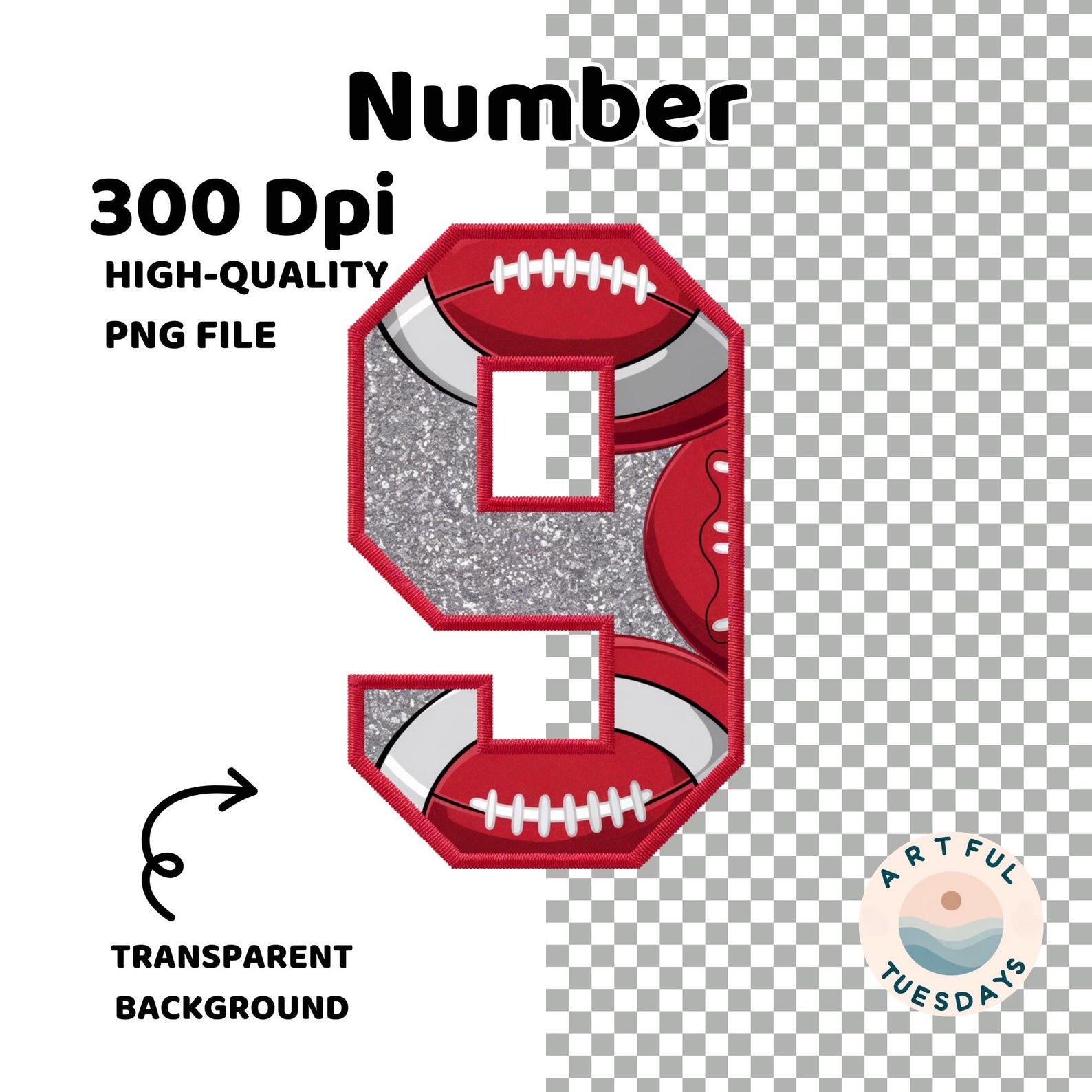 Red Football Alphabet Clipart: Glitter Patch Letters, Numbers (PNG ...