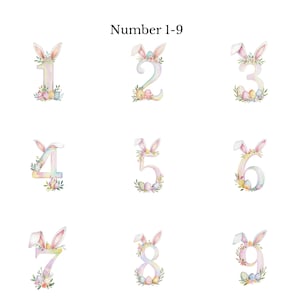 Easter Bunny Alphabet Clipart A-Z & Numbers 1-9, Pastel Watercolor ...