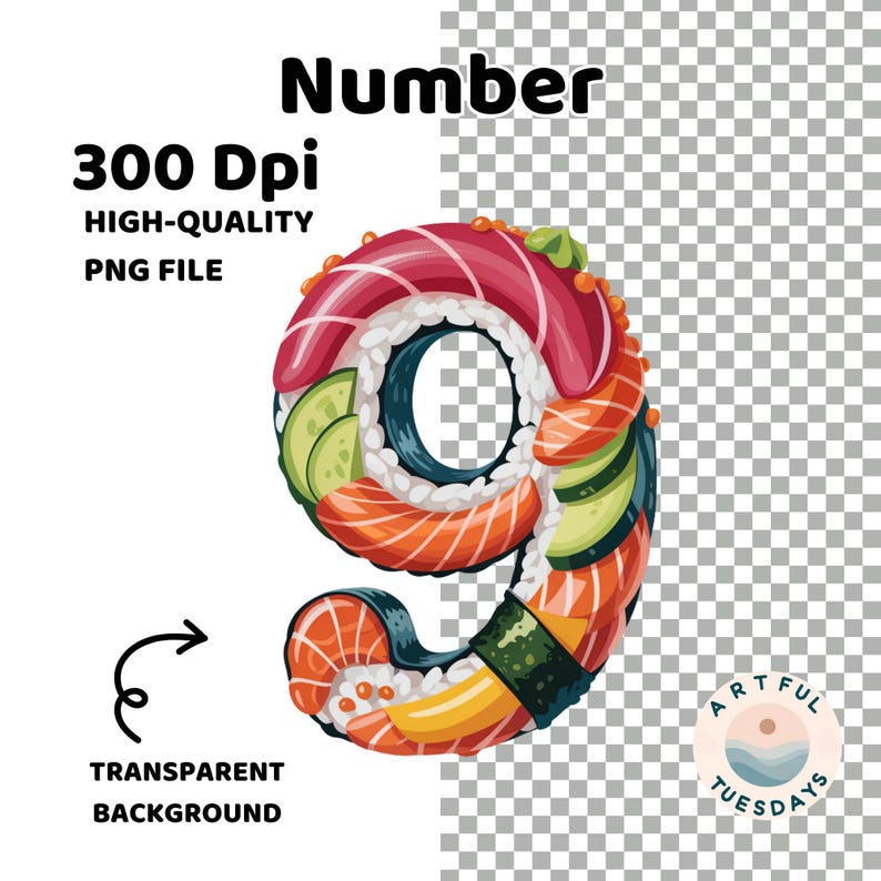 Sushi Alphabet Clipart: A-Z & 1-9 Kawaii Japanese Food Letters (300 DPI ...