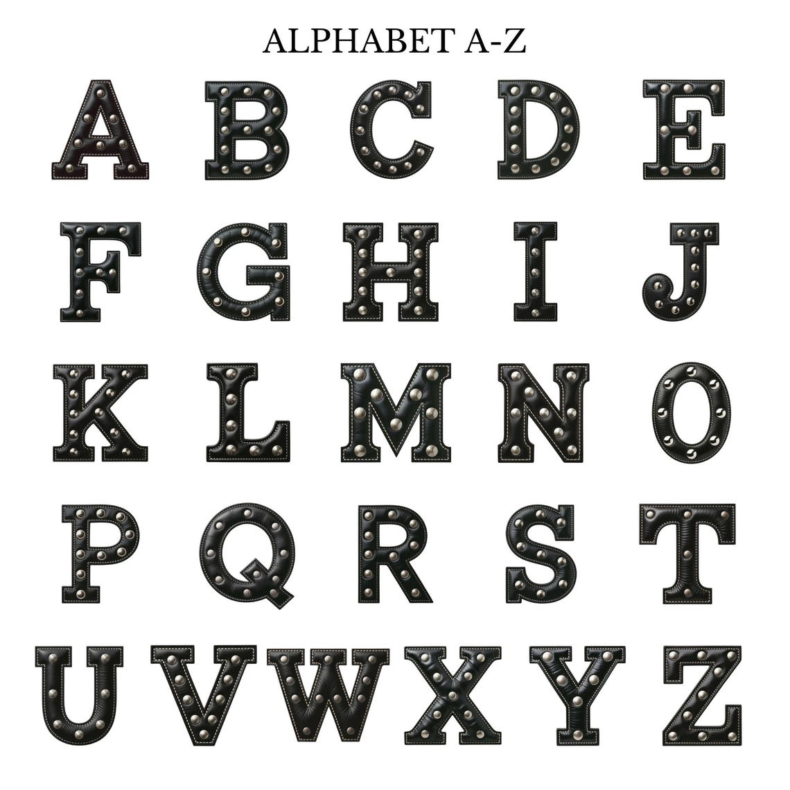 Studded Faux Leather Alphabet & Numbers: Rocker Font PNG (digital ...