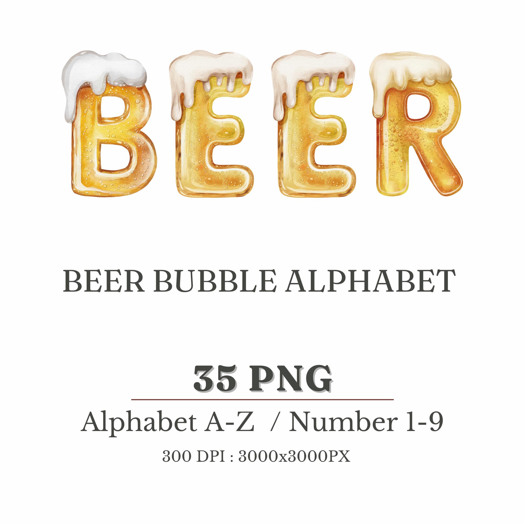 Beer Bubble Alphabet Clipart A-Z & Numbers 1-9, Beer Foam Letters, 300 ...