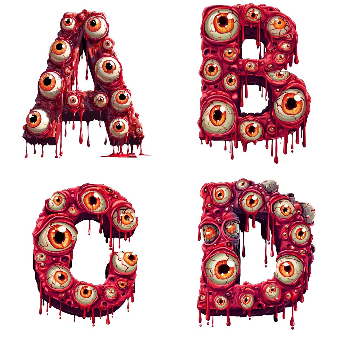 Creepy Eyeball Alphabet Clipart: Horror Font, Monster Letters (PNG ...
