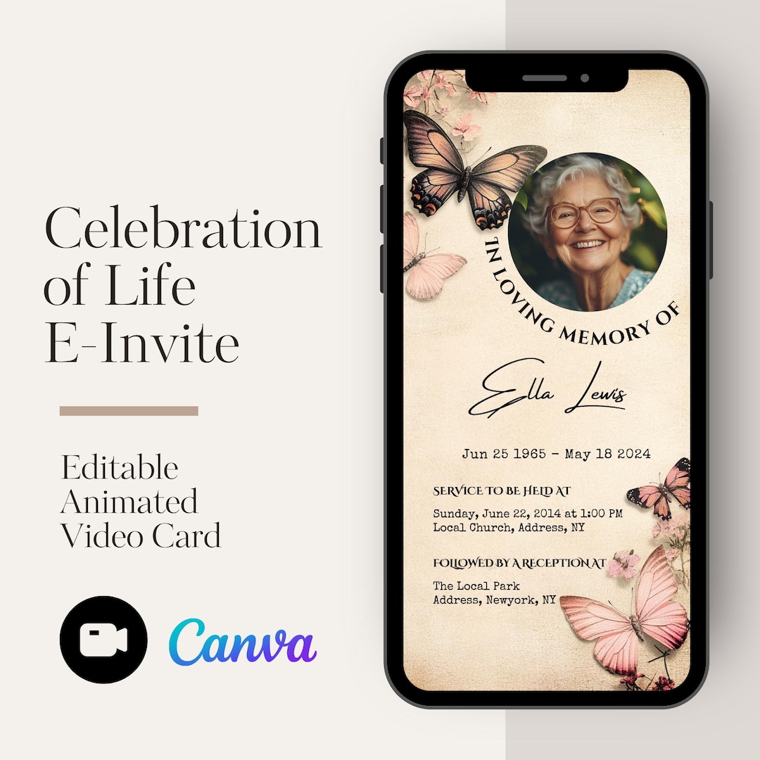 Celebration of Life E-invite | Memorial Funeral Announcement ...