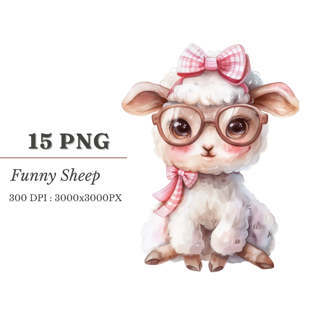 Funny Sheep Clipart Set - 15 Lamb Pngs With Glasses, Spring Easter Card ...