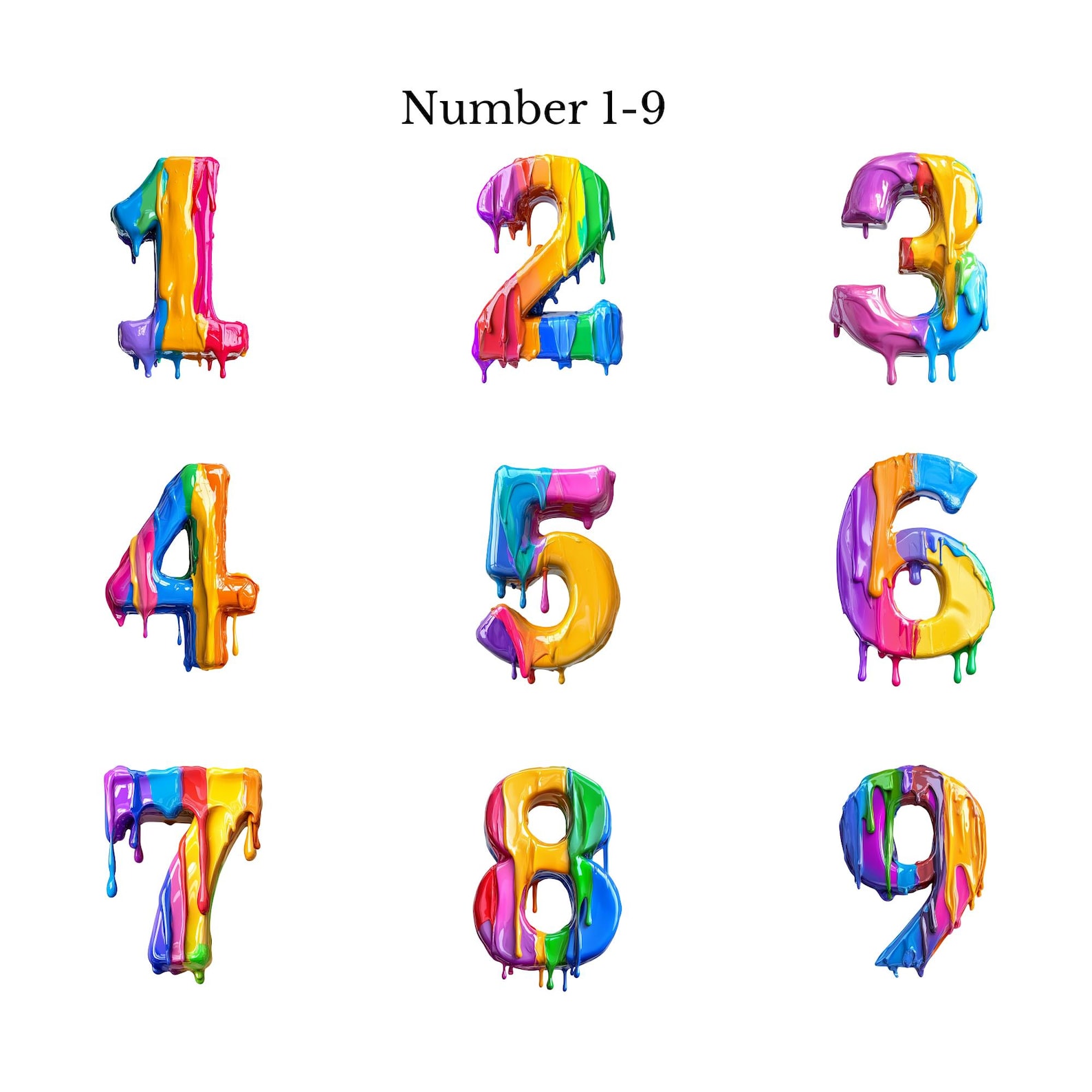 Dripping Colorful Paint Alphabet A-Z & Numbers 1-9 Clip Art, Multicolor ...