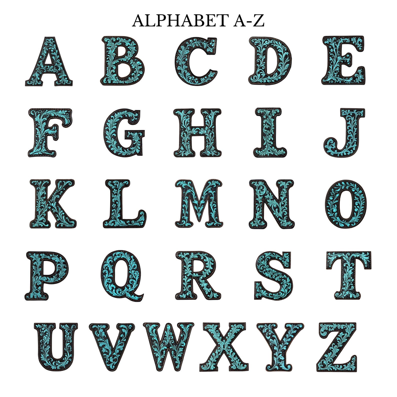 Western Tooled Leather Alphabet Clipart: Cowboy Floral Letters (PNG ...