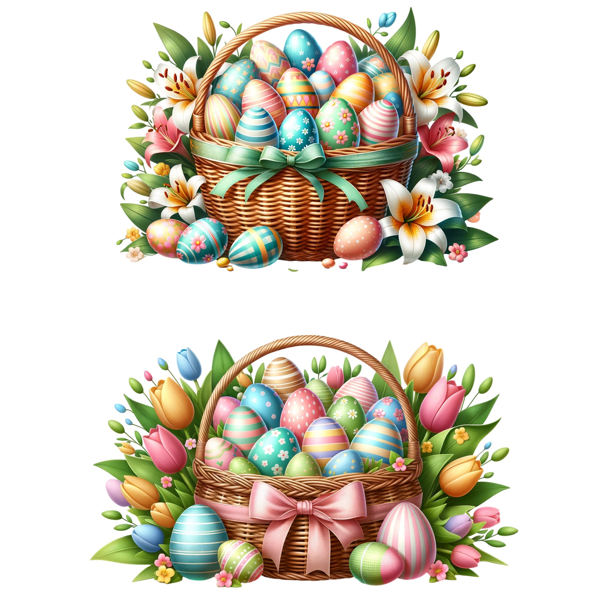 Easter Eggs in Wicker Basket Illustration: Spring Holiday PNG (digital ...