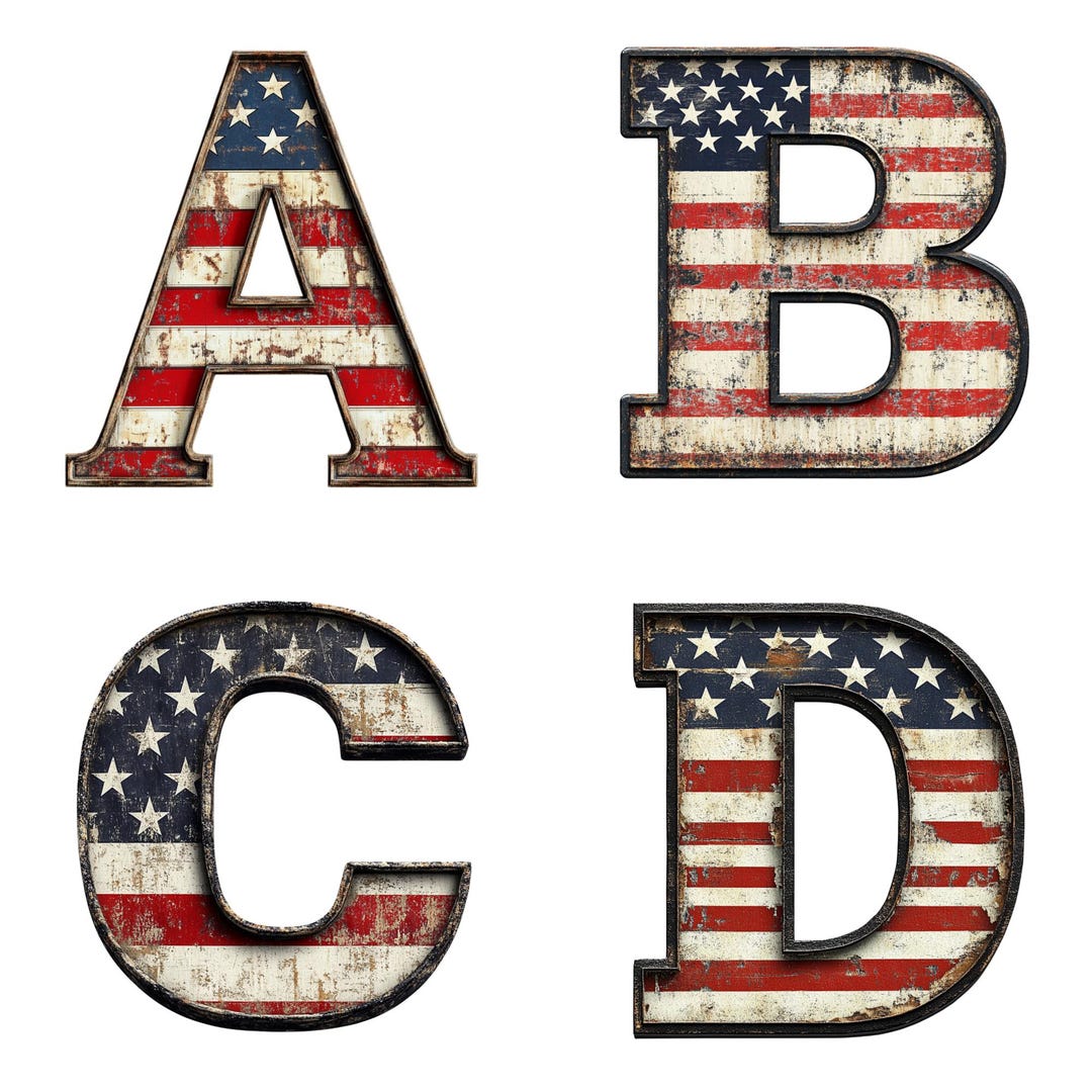 American Flag Alphabet Clipart: Distressed Metal PNG (digital Download ...