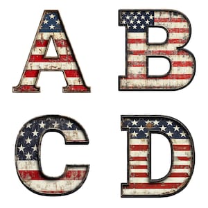 American Flag Alphabet A-Z Numbers 0-9 Clipart, Patriotic USA Letters ...