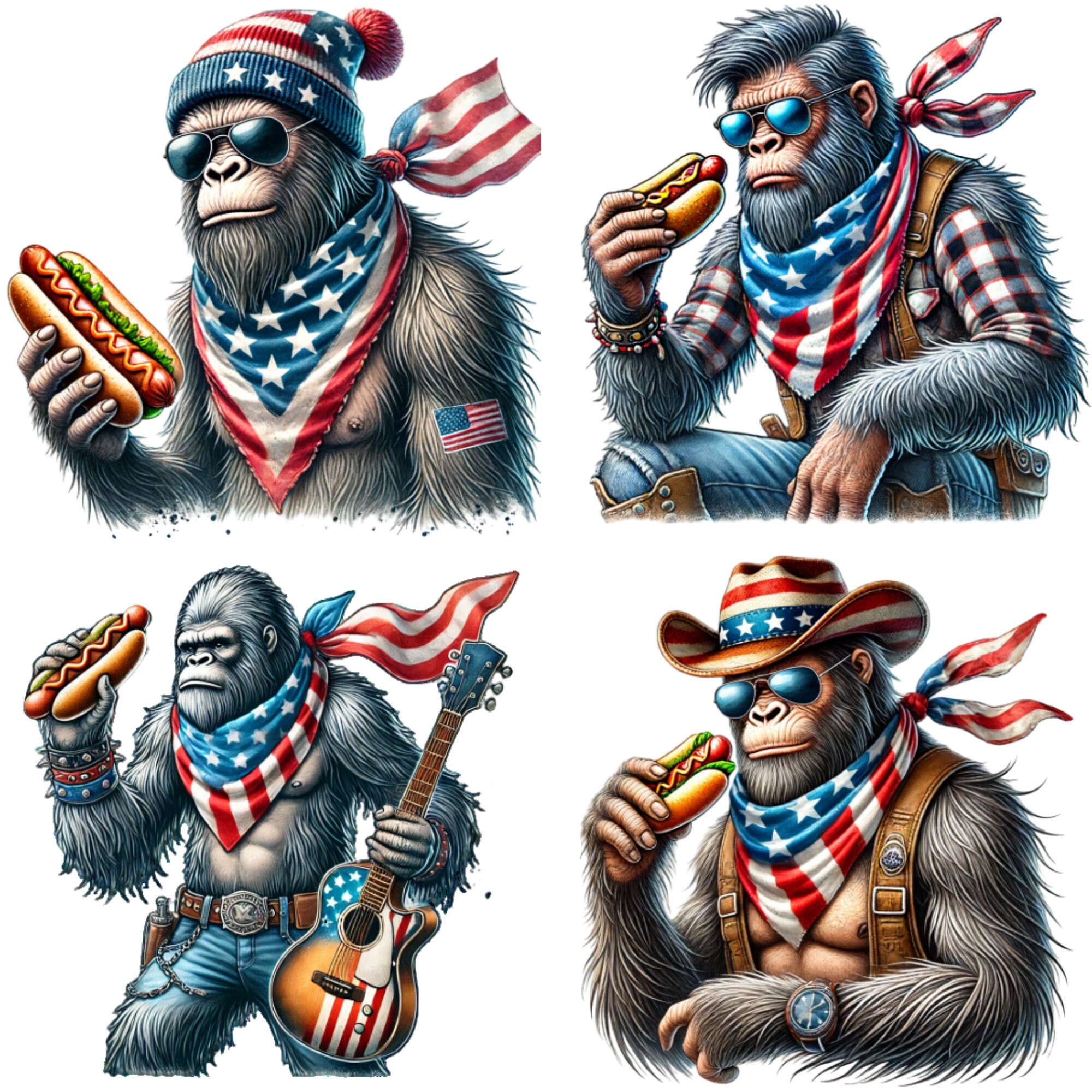 Patriotic Bigfoot With Hot Dogs PNG Clipart: 4th of July Sublimation ...
