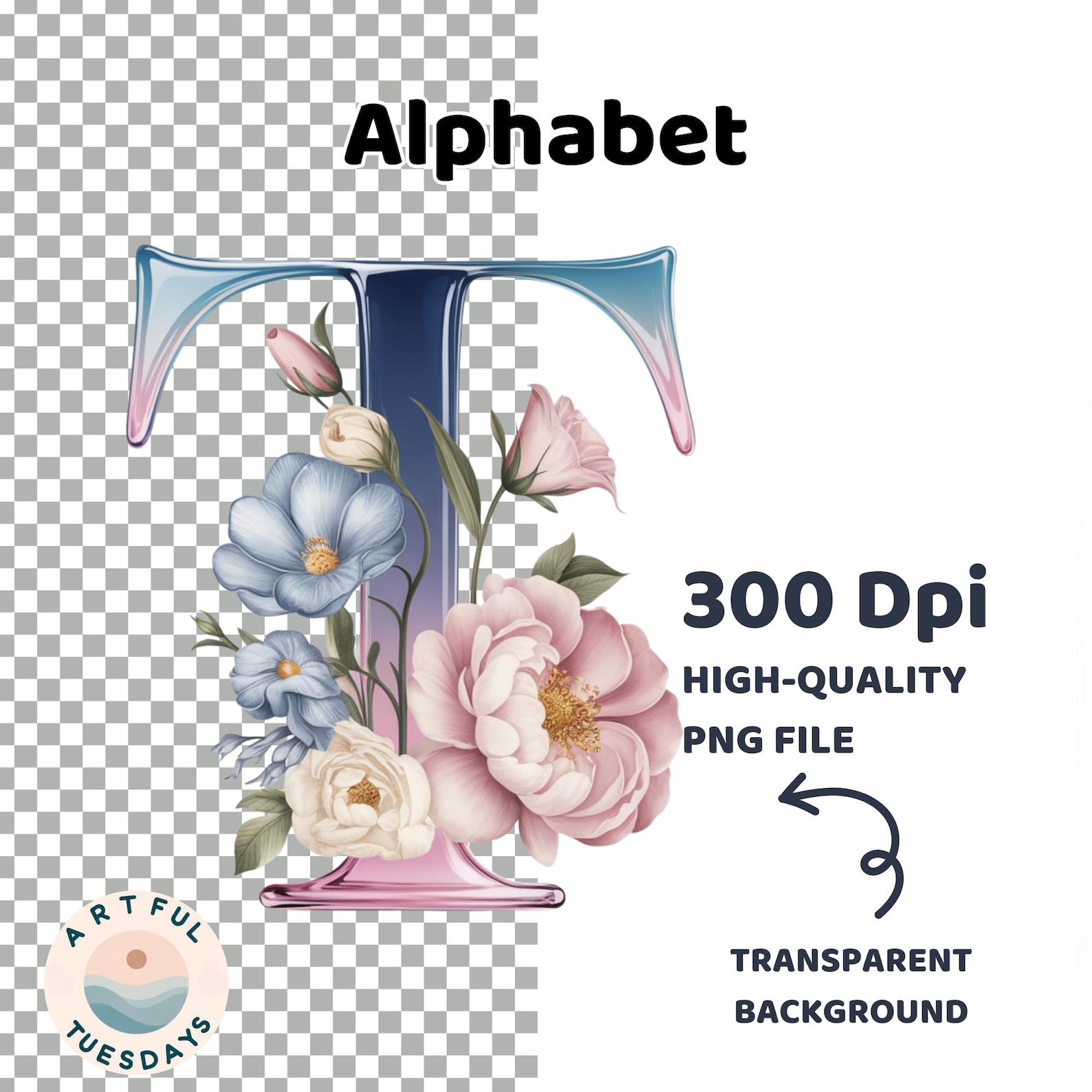 Pastel Floral Alphabet Clip Art: Elegant Flower Letters & Numbers (PNG ...