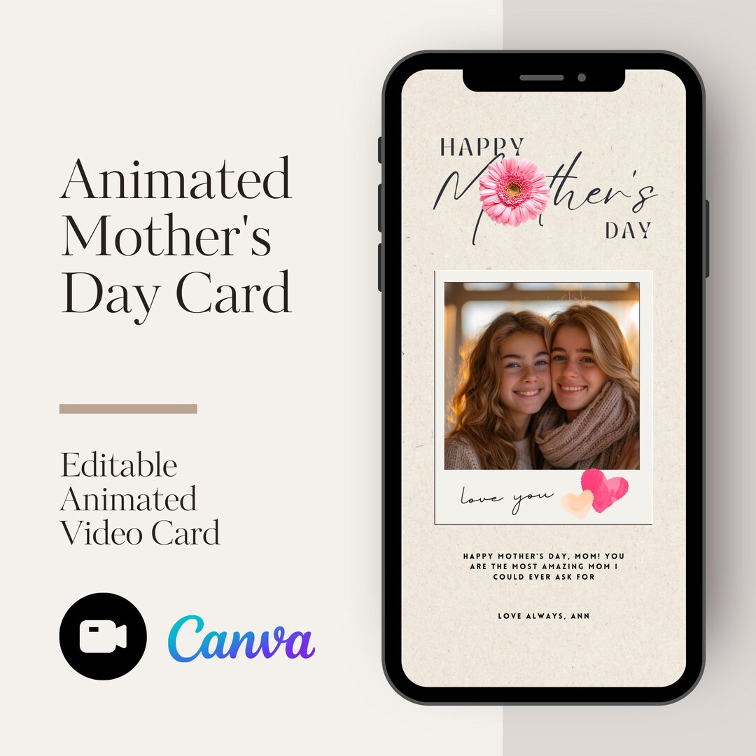 Animated Mother's Day Card Digital Mom's Day Template, Editable Text ...