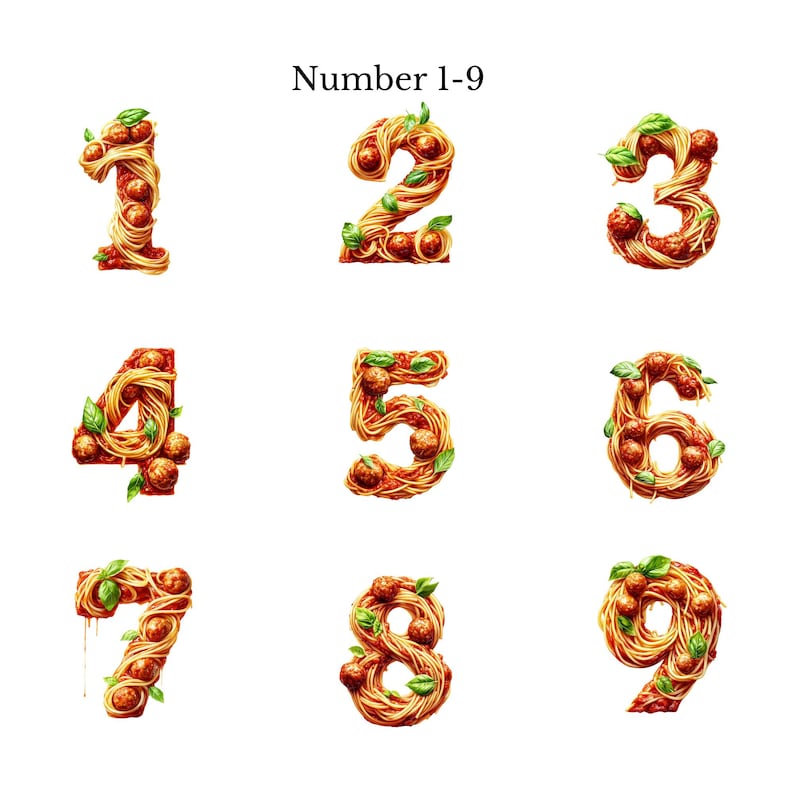 Spaghetti Meatball Alphabet Clipart: A-Z, 1-9 PNG (digital Download) - Etsy