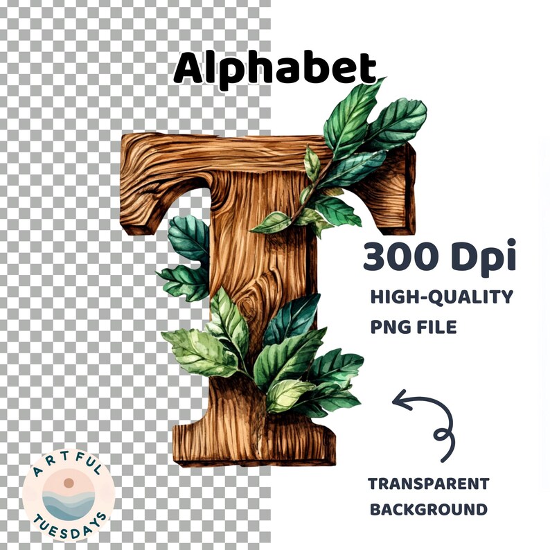 Woodland Alphabet Clipart: Rustic Wood Leaf Font (PNG Digital Download ...