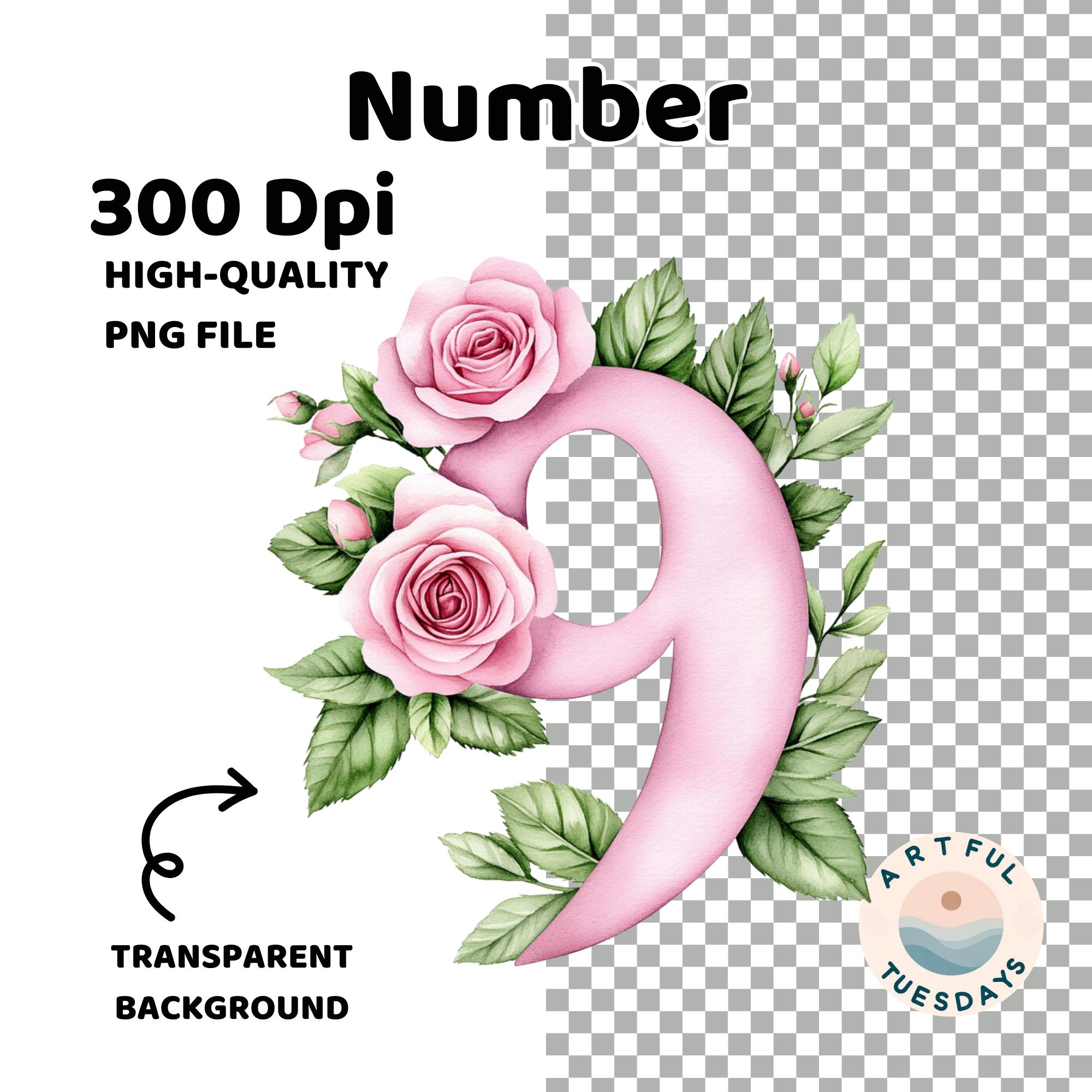 Floral Pink Rose Alphabet A-Z & Numbers 1-9 PNG, Watercolor Pink Rose ...