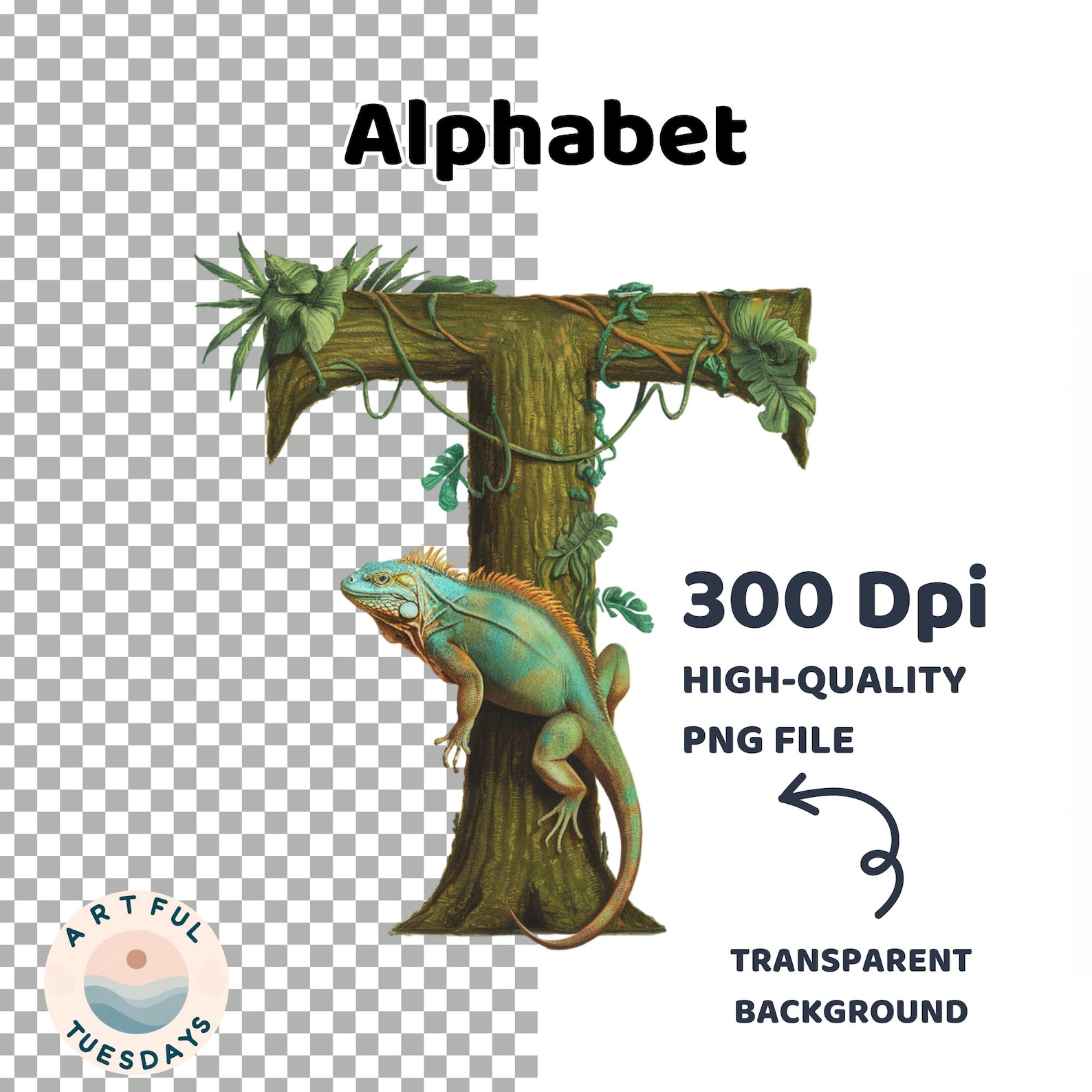 Tropical Jungle Alphabet Clip Art: Iguana Vine Letters (digital ...