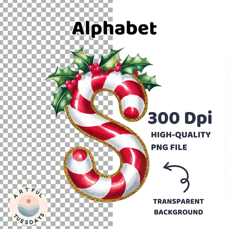 Candy Cane Christmas Alphabet Clip Art: Watercolor Holiday Letters ...