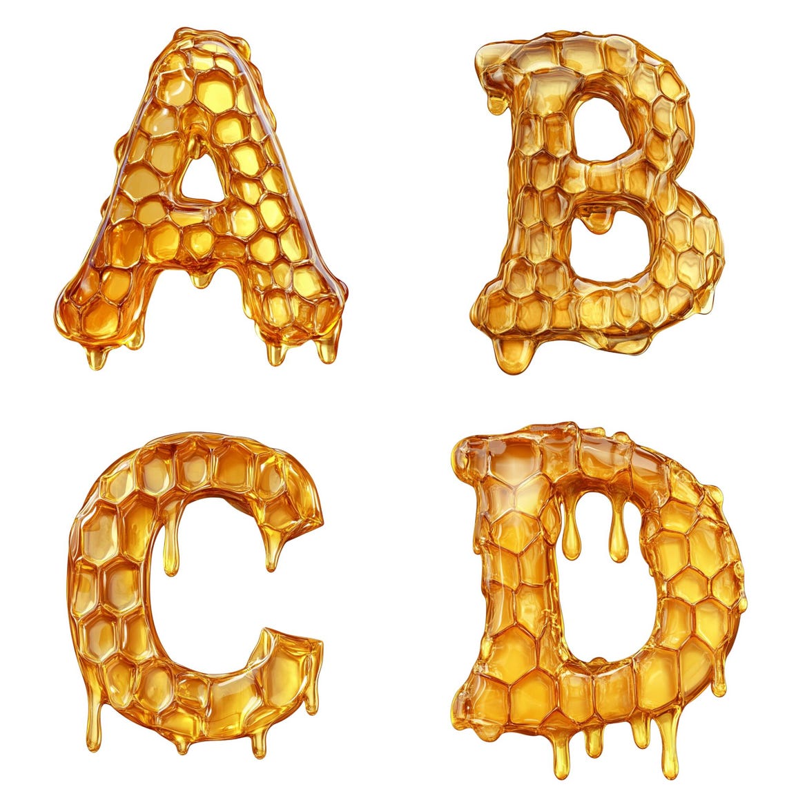 Honeycomb Alphabet A-Z & Numbers 1-9 Clipart, Dripping Honey Letter ...