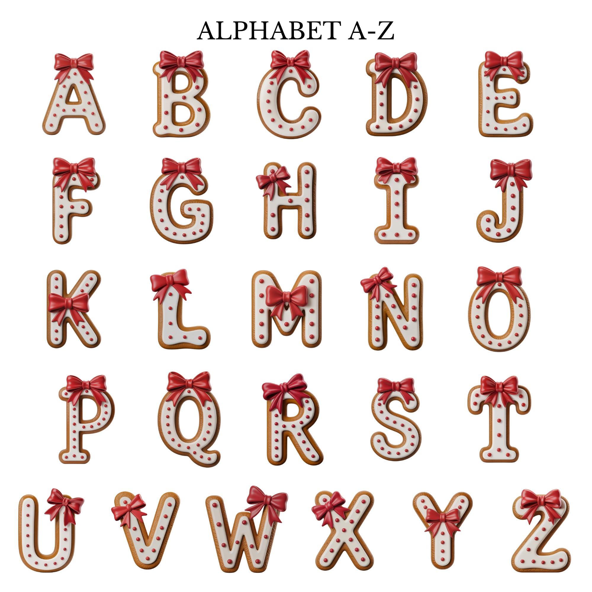 Gingerbread Cookie Alphabet PNG, Christmas Font Clipart (digital ...