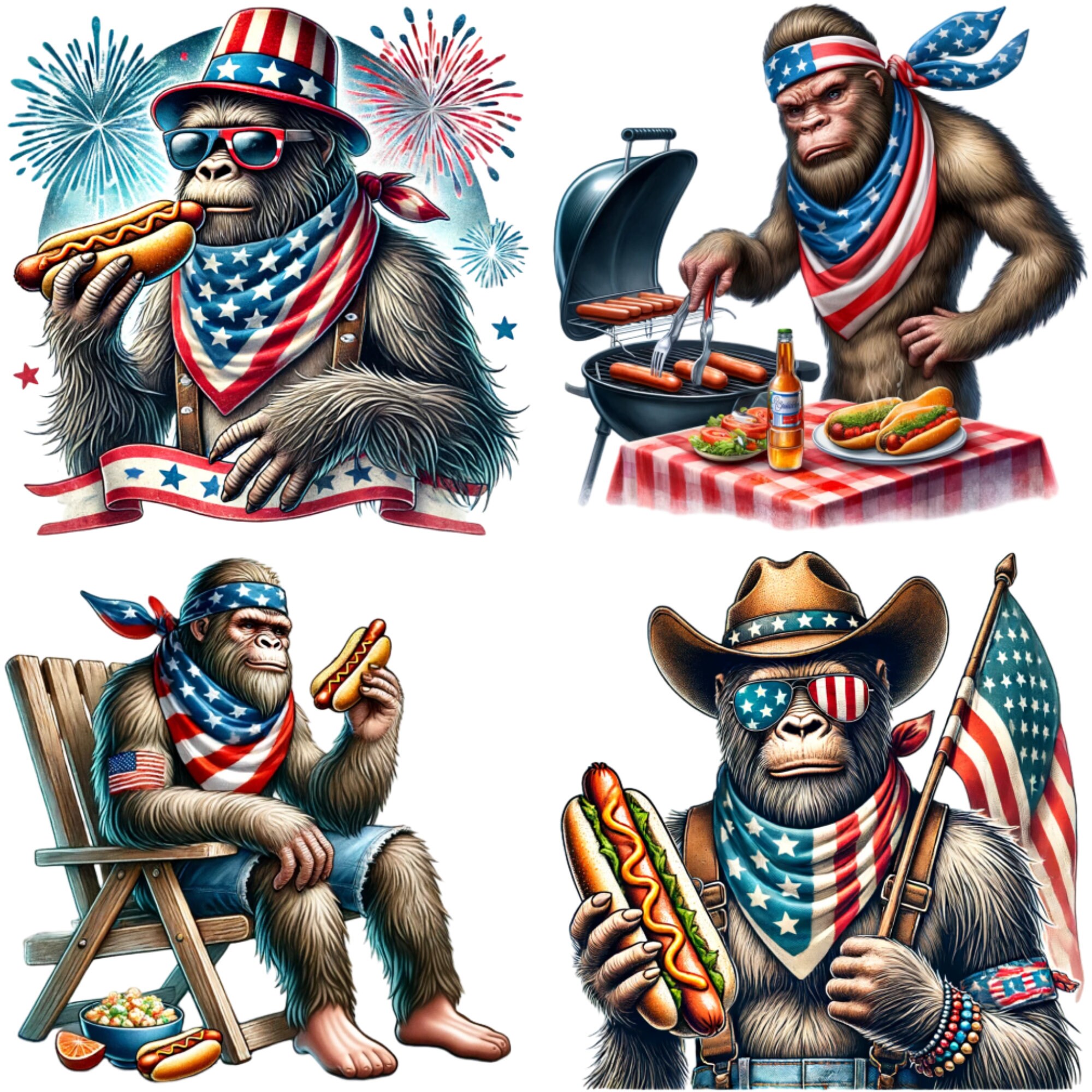 Patriotic Bigfoot With Hot Dogs PNG Clipart: 4th of July Sublimation ...