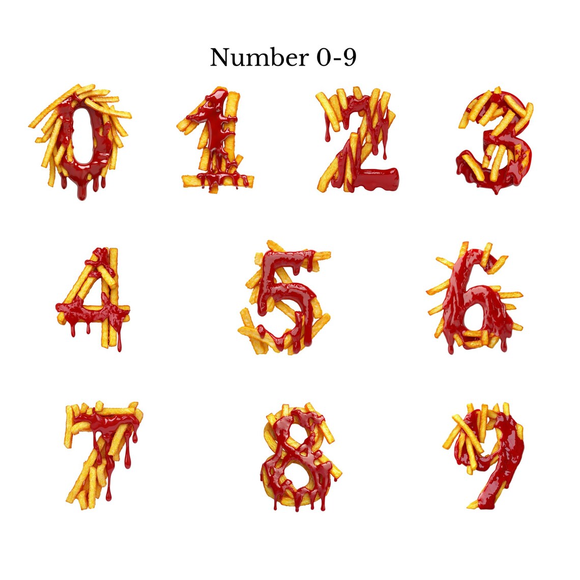 French Fries Alphabet Clipart: Ketchup Food Font (PNG Digital Download ...