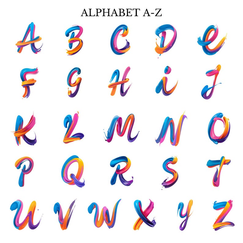 Watercolor Alphabet A-Z & Numbers 1-9 PNG, Paint Splatter Clipart ...