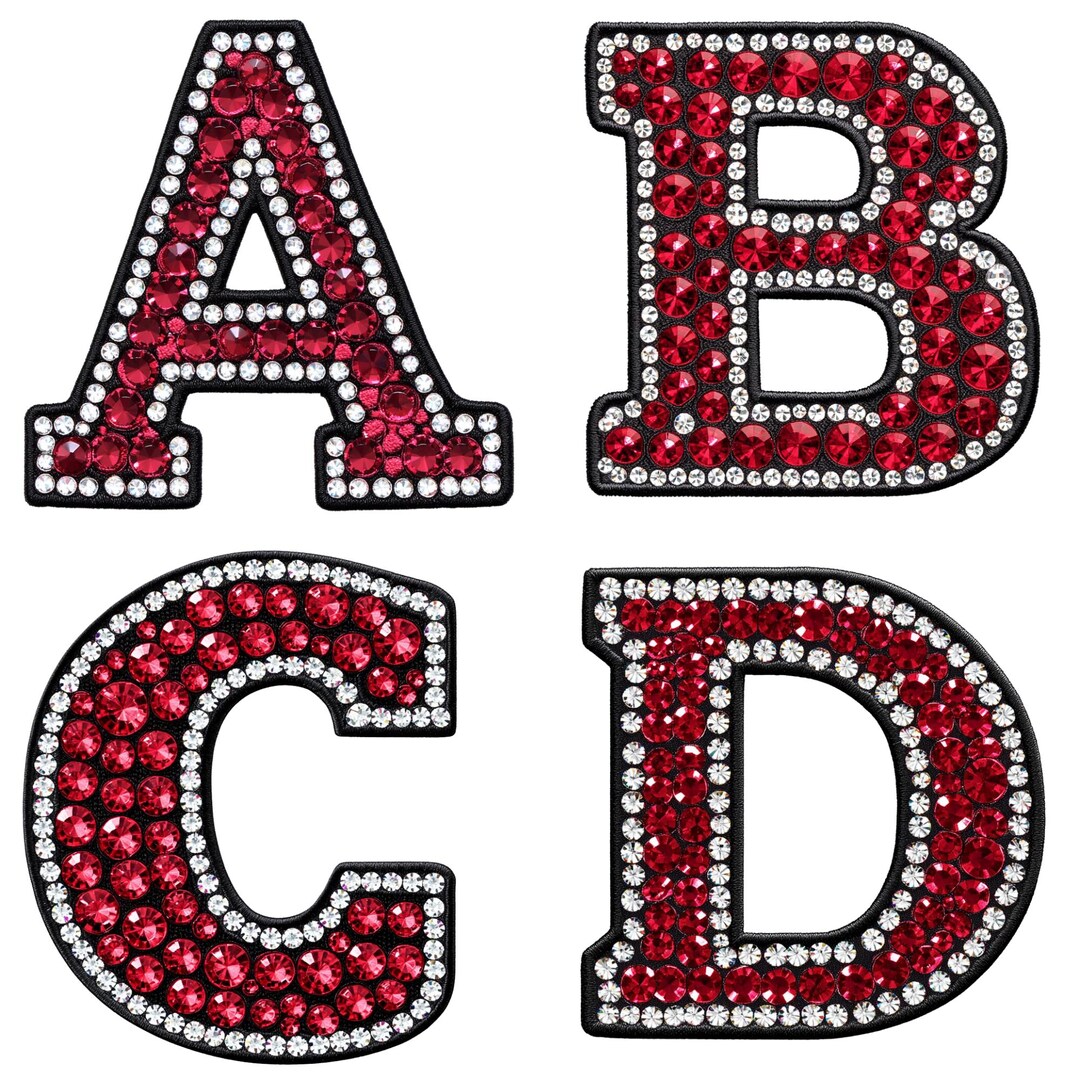Rhinestone Alphabet Clip Art: Red & White Embroidered Letters (digital ...