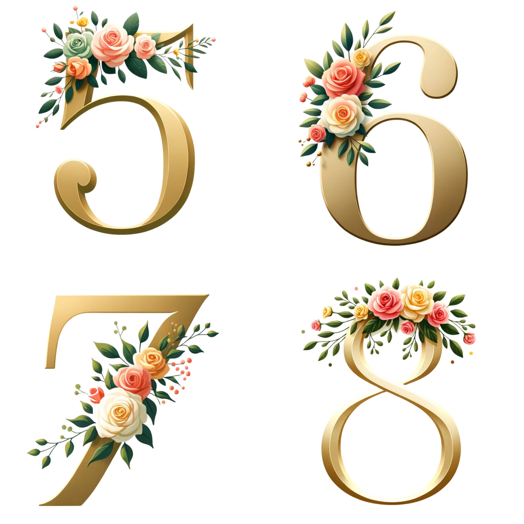 Elegant Gold Alphabet & Numbers PNG Set, Transparent Background ...
