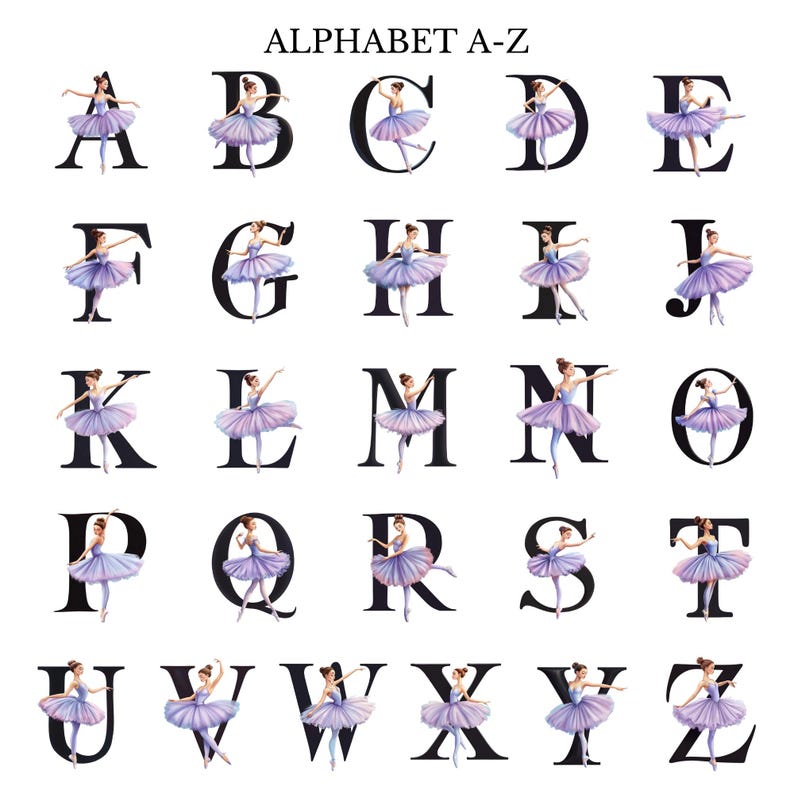 Ballet Alphabet Clip Art: Ballerina A-Z, 1-9 PNG (digital Download) - Etsy