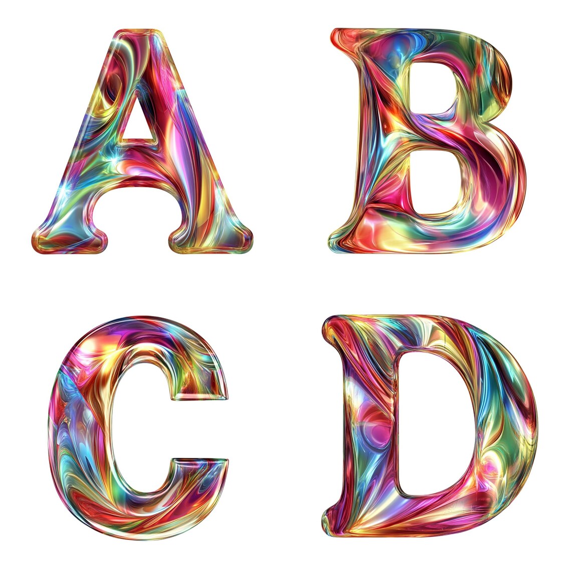 Swirly Rainbow Letter Clipart A-Z 1-9 | Colorful Alphabet PNG | 300 DPI ...