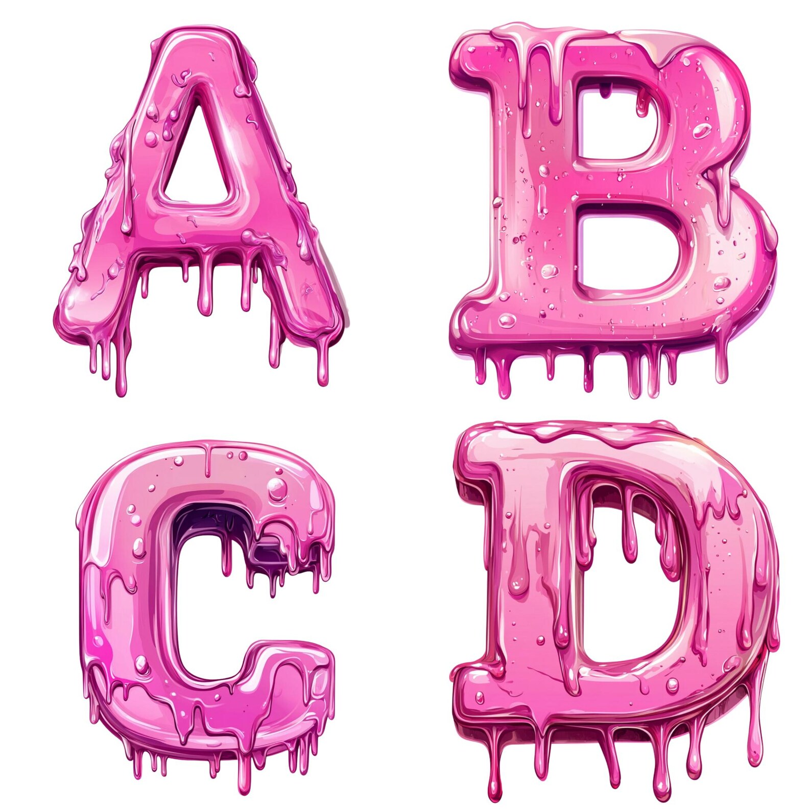 Pink Dripping Paint Font: Bubble Letters & Numbers Clip Art (PNG ...