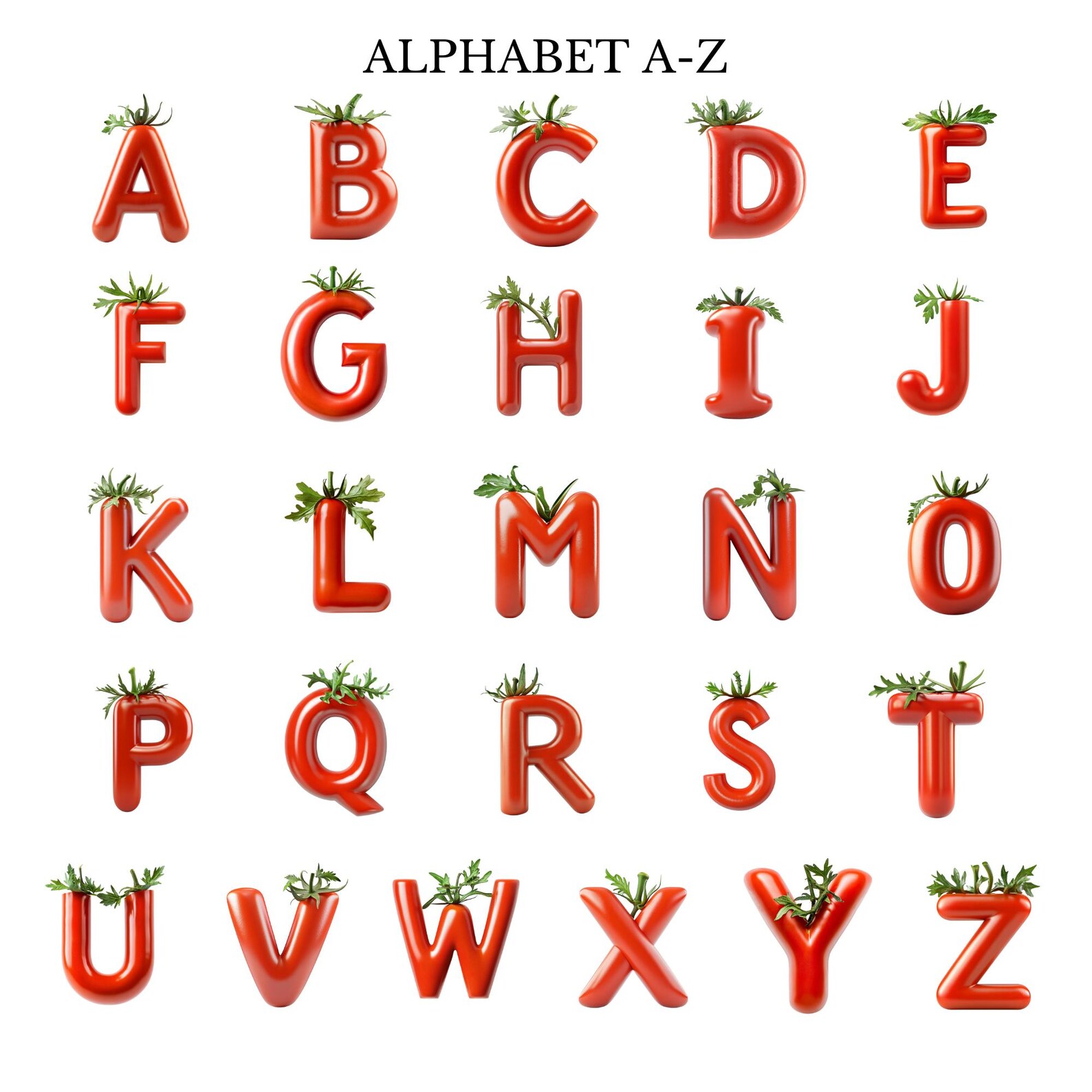 Realistic Red Tomato Alphabet Letters & Numbers PNG | 3D Tomato Font A ...