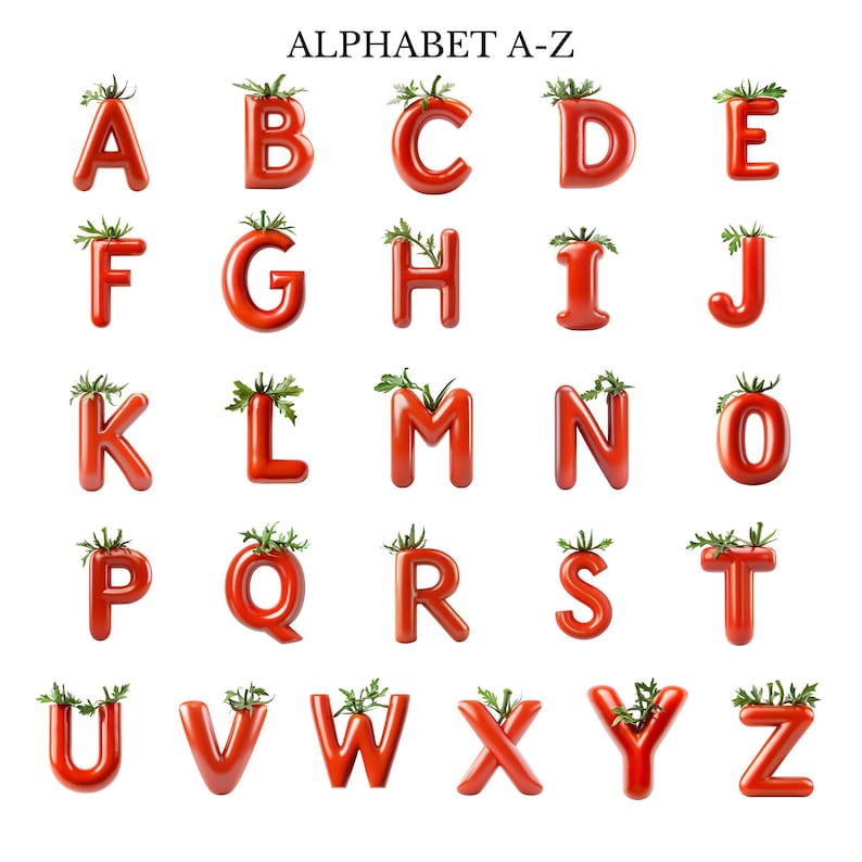 Realistic Red Tomato Alphabet Letters & Numbers PNG | 3D Tomato Font A ...