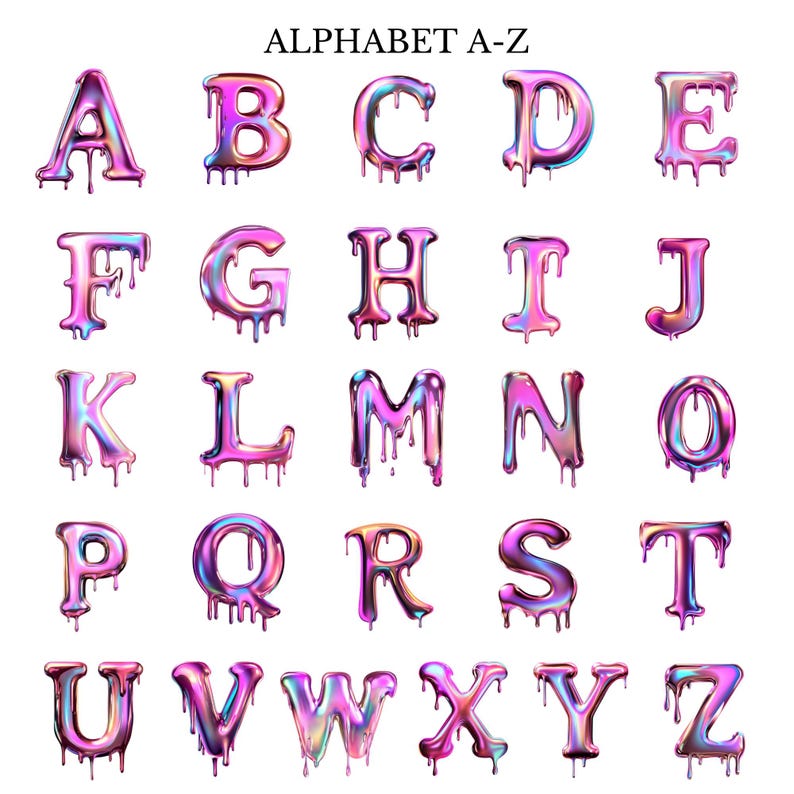Neon Dripping Alphabet Clipart: 3D Liquid Letters (PNG Digital Download ...