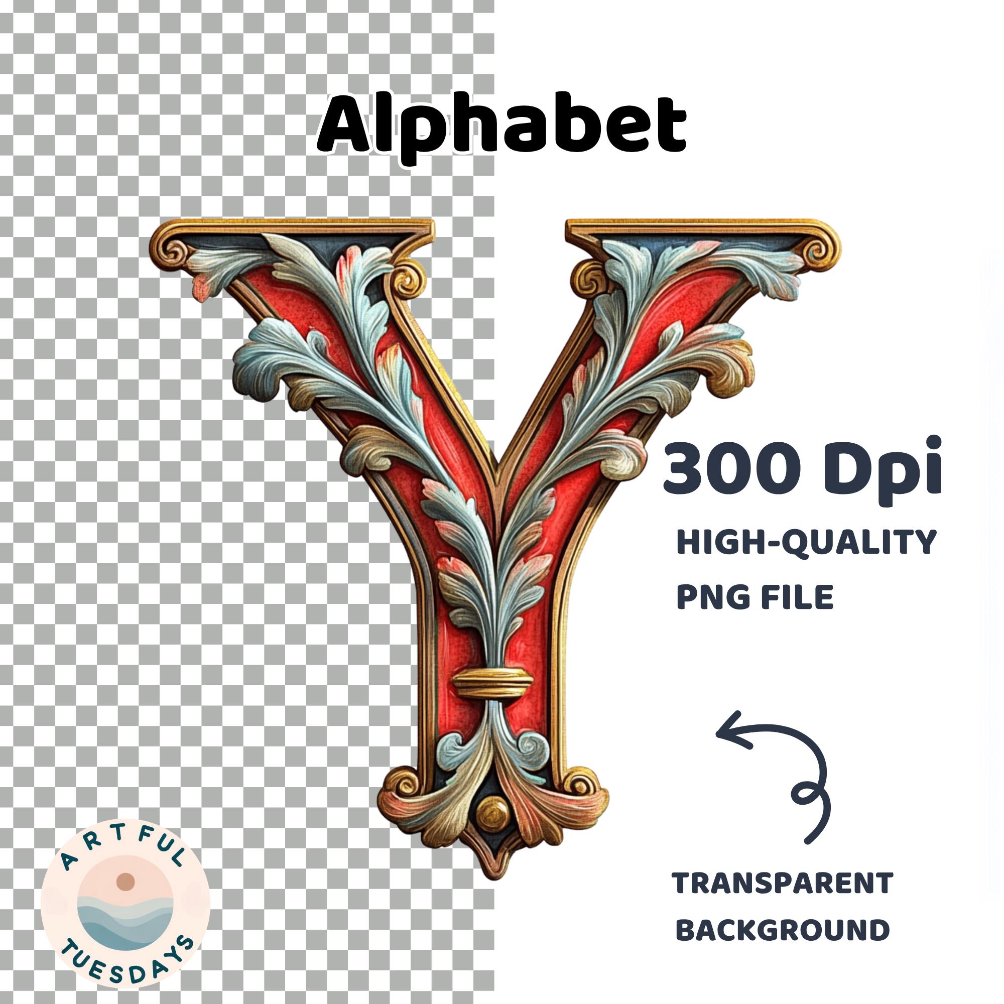 Baroque Gold Alphabet Clipart: Vintage Ornamental Letters, Numbers (PNG ...