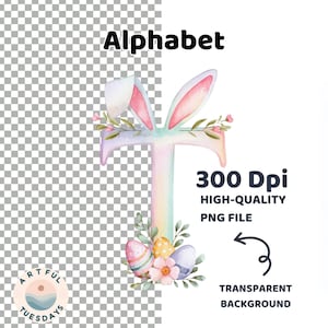 Easter Bunny Alphabet Clipart A-Z & Numbers 1-9, Pastel Watercolor ...