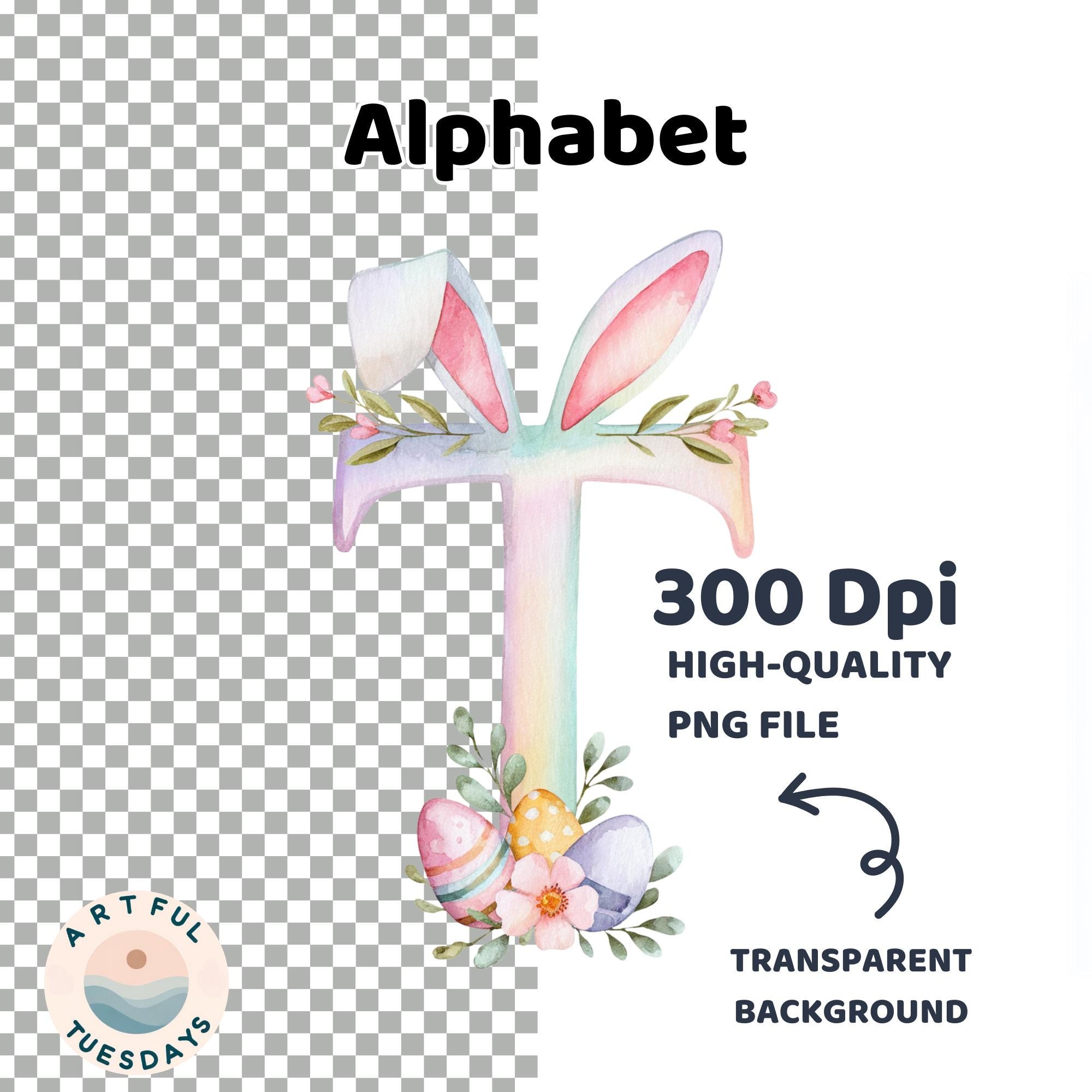 Easter Bunny Alphabet Clipart: Pastel Watercolor Letters (digital ...