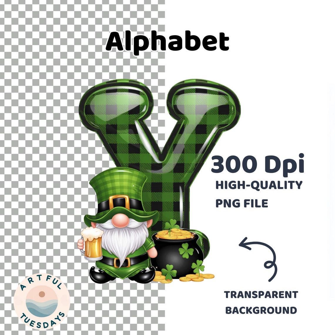 St. Patrick's Day Alphabet & Numbers Clipart - Green Plaid Gnome ...