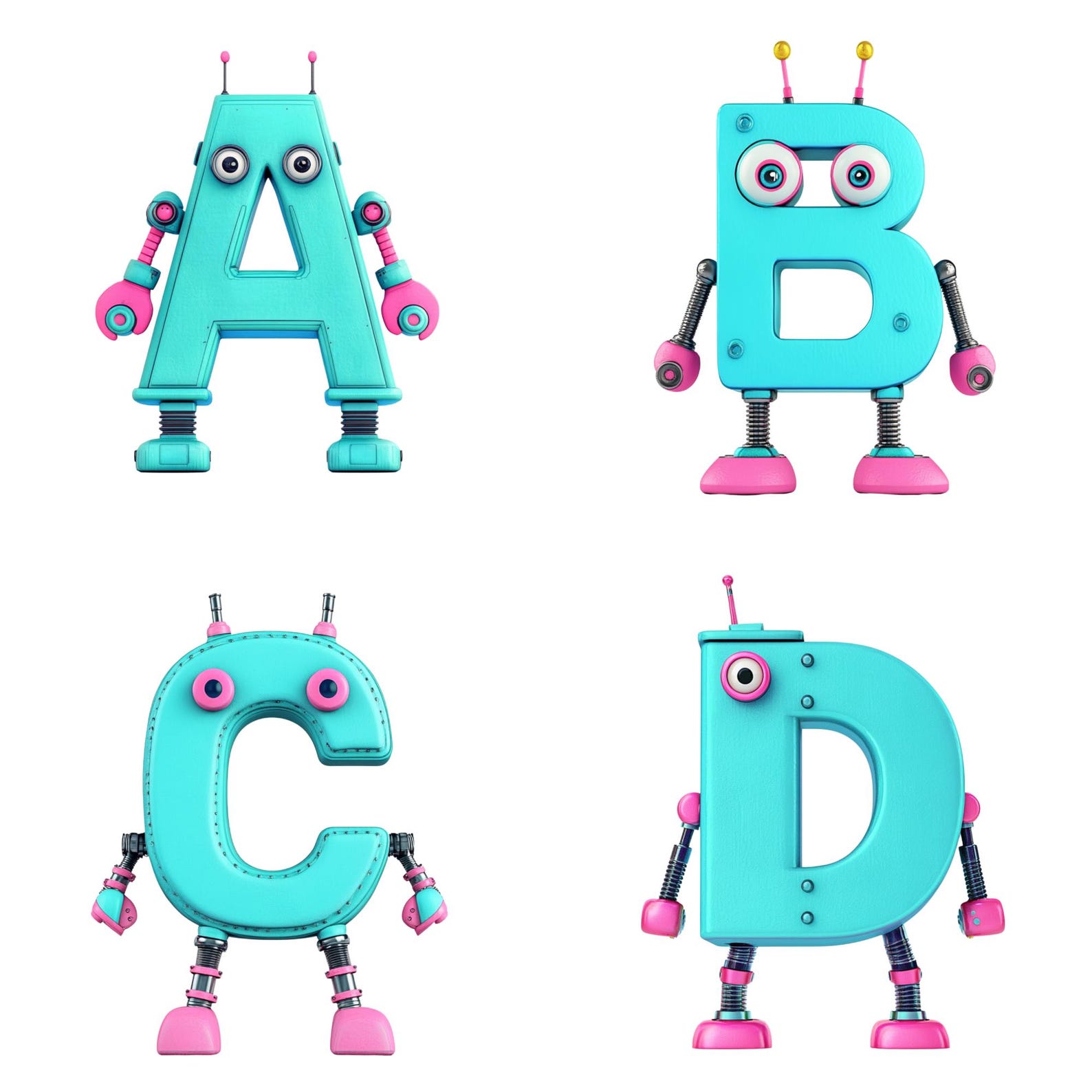 Cute Robot Alphabet Letters A-Z Numbers 1-9 Clip Art Set - 300 DPI PNG ...