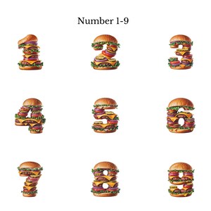 Burger Alphabet Clipart: Cheeseburger Letters & Numbers PNG (digital ...