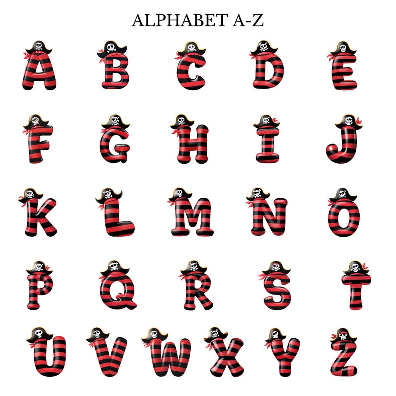 Pirate Alphabet Clip Art, 3D Pirate Letters & Numbers PNG, Cartoon ...