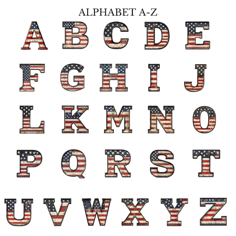 American Flag Alphabet Clipart: Distressed Metal PNG (digital Download ...